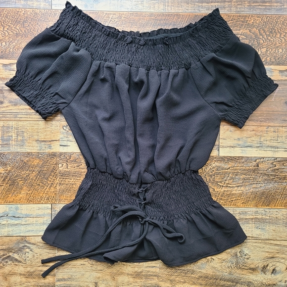 Fashion Nova | Tops | Front Strings Stretchy Black Blouse Size Xs ...